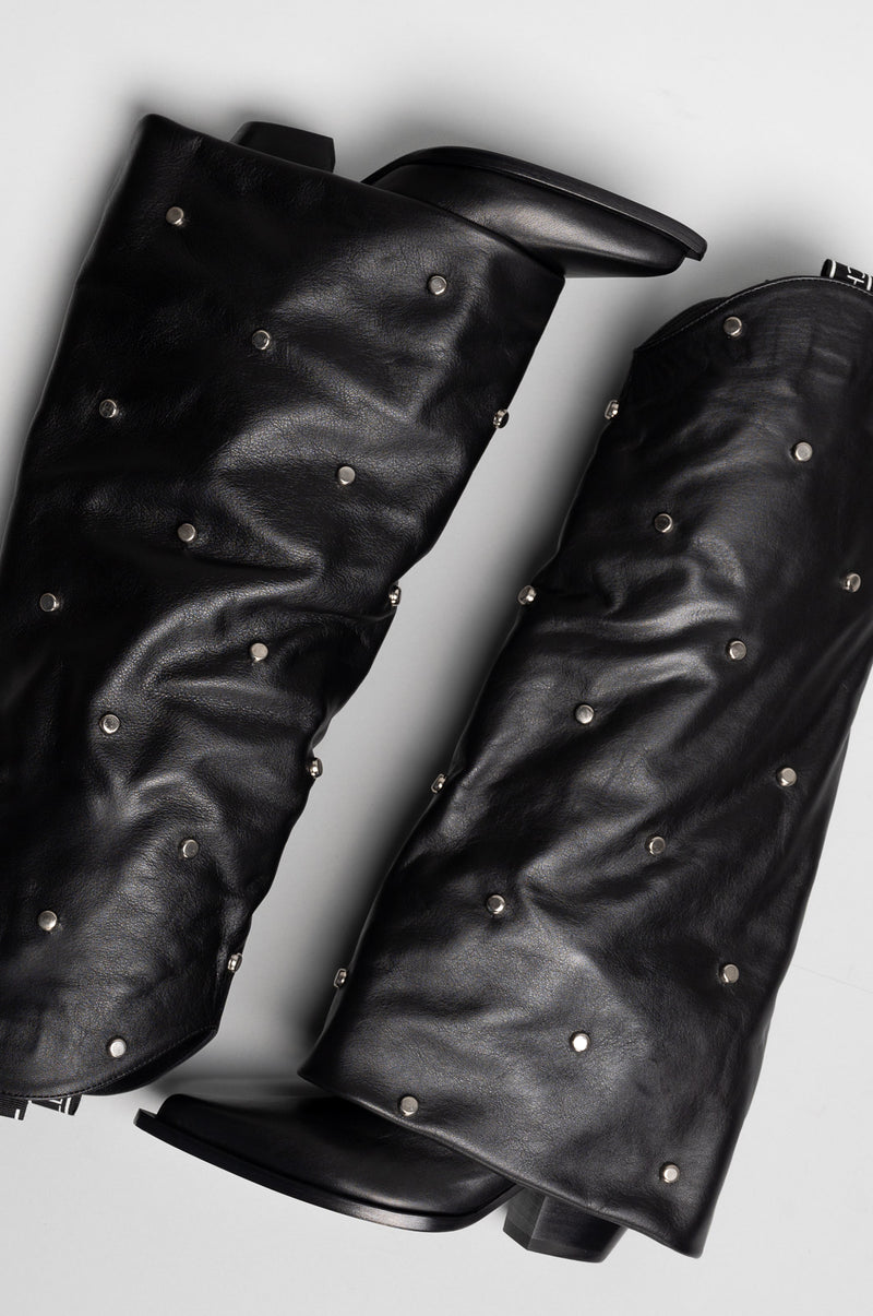 Fold-Over Boot Peggy | Deep Black Calf Leather, Made in Italy | Elena Iachi