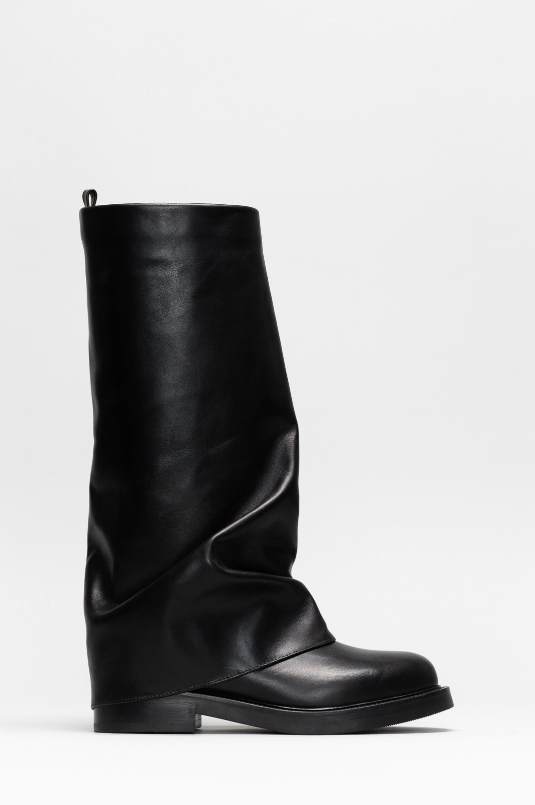 Fold-Over Boot Dreya | Pitch Black Calf Leather, Made in Italy | CC Shoes