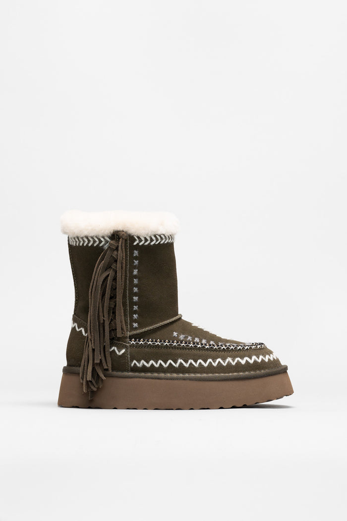 Ethnic Boot Luna | Moss Green Suede, Made in Italy | CC Shoes